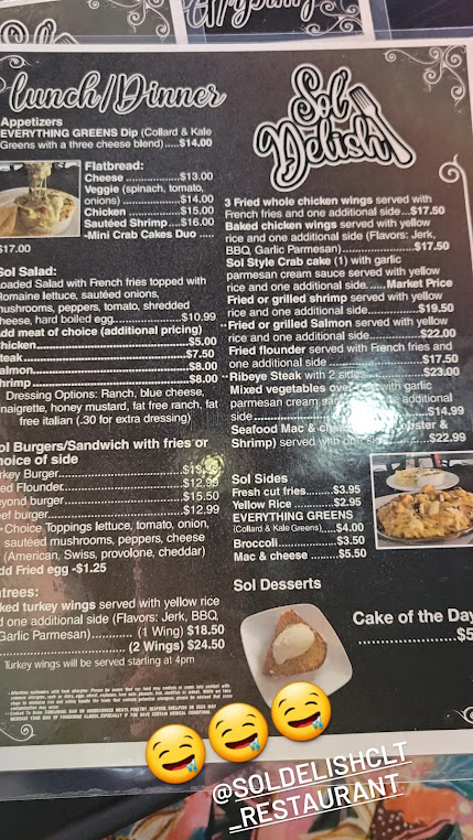 Sol'Delish CLT Restaurant Menu | Authentic Southern & Caribbean Flavors in Charlotte, NC